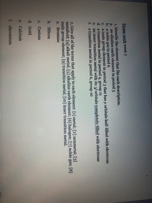 Solved Home work week 2 1, Identify the element that fits | Chegg.com