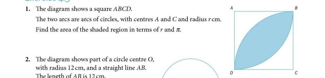 Solved The diagram shows a square ABCD.The two arcs are arcs | Chegg.com