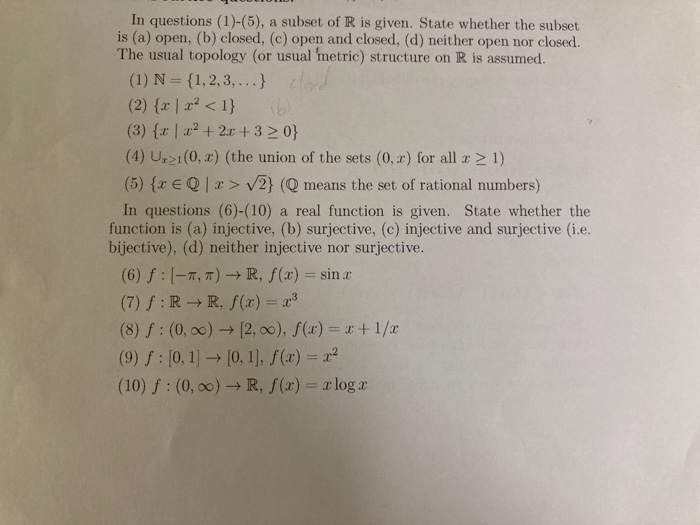 Solved In questions (1)-(5), a subset of R is given. State | Chegg.com