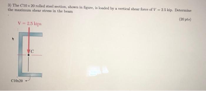 Solved 3) The C10 x 20 rolled steel section, shown in | Chegg.com