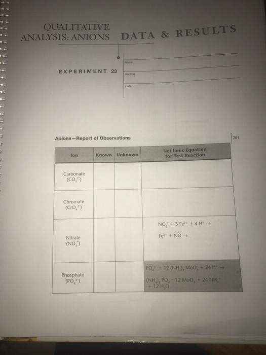 QUALITATIVE ANALYSIS: ANIONS DATA & RESULTS | Chegg.com