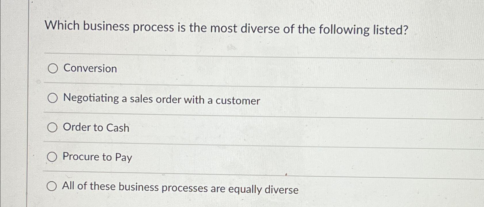 Solved Which business process is the most diverse of the | Chegg.com
