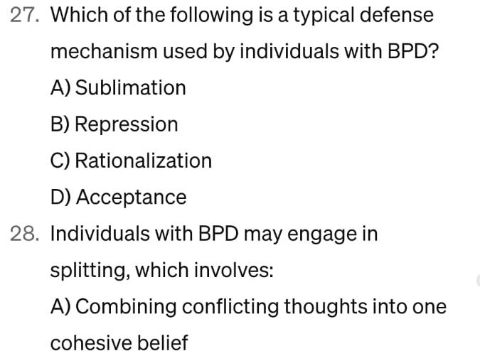 Solved Which of the following is a typical defense mechanism | Chegg.com
