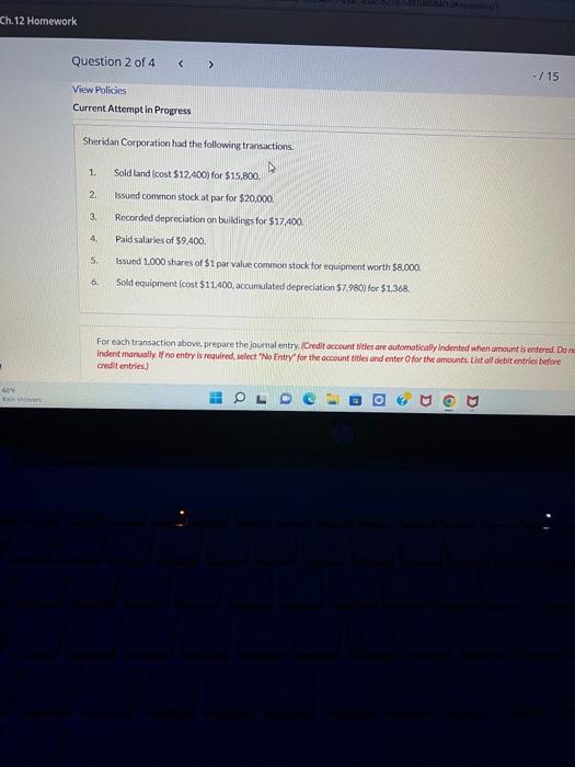 Solved Sheridan Corporation had the following transactions, | Chegg.com