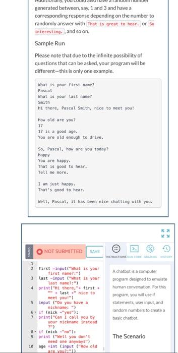 Assignment 3: Chatbot Instructions A chatbot is a | Chegg.com