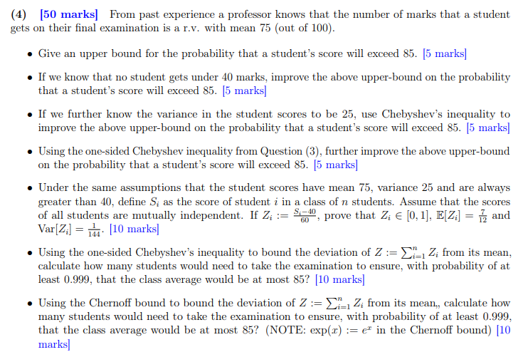 Solved Using the one-sided Chebyshev's inequality to bound | Chegg.com