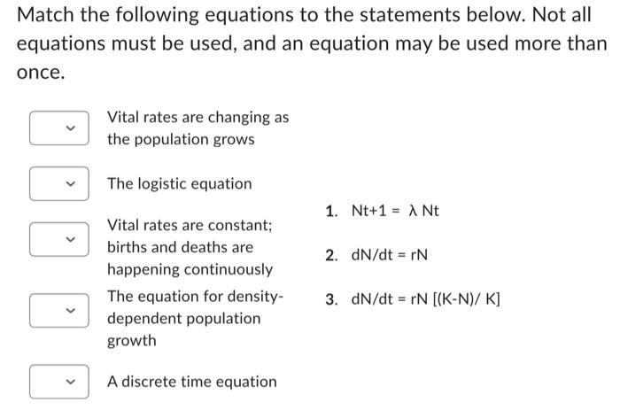 Solved Match the following equations to the statements | Chegg.com