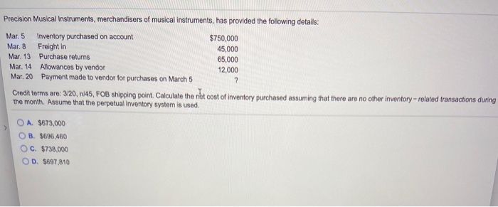 Solved Precision Musical Instruments, merchandisers of | Chegg.com