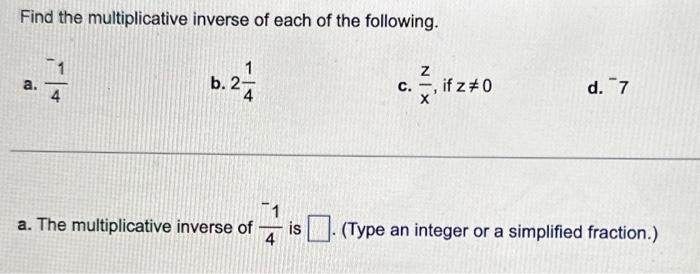 Solved Find the multiplicative inverse of each of the | Chegg.com