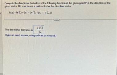 Solved Compute the directional derivative of the following | Chegg.com