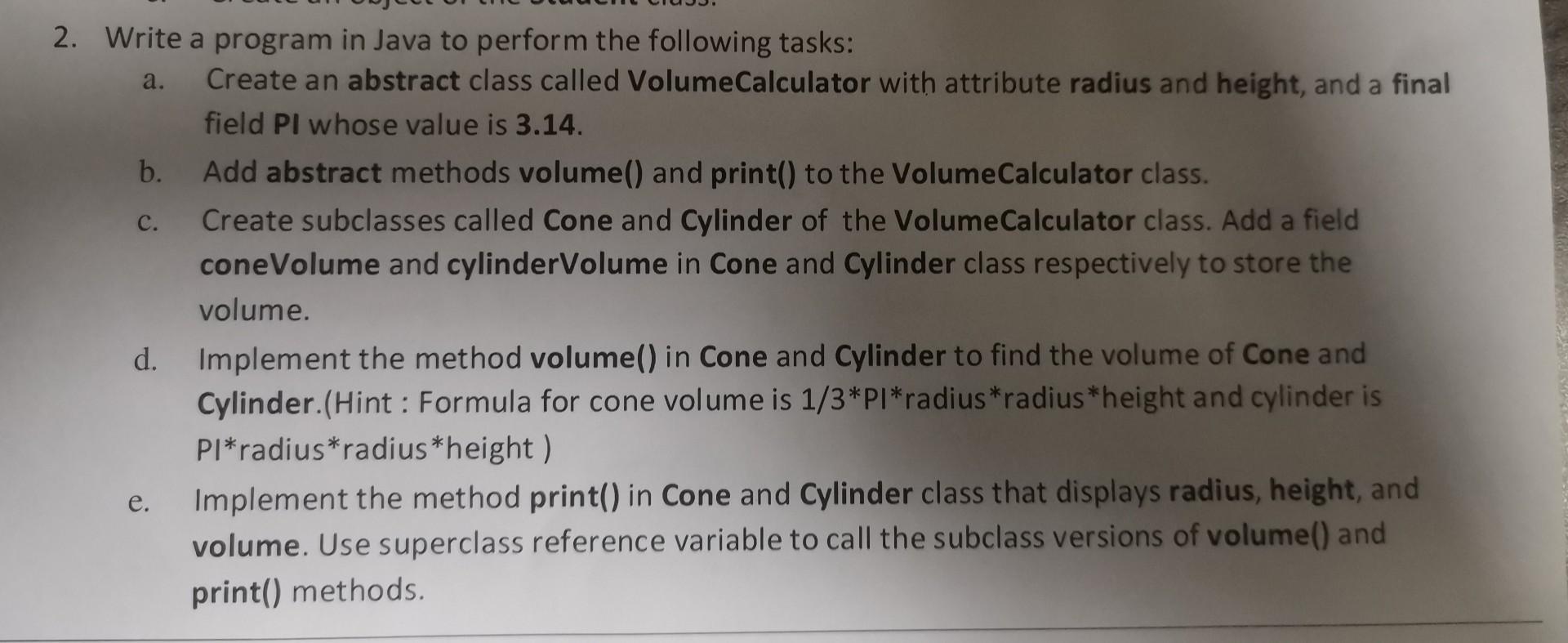 Solved 2. Write a program in Java to perform the following | Chegg.com