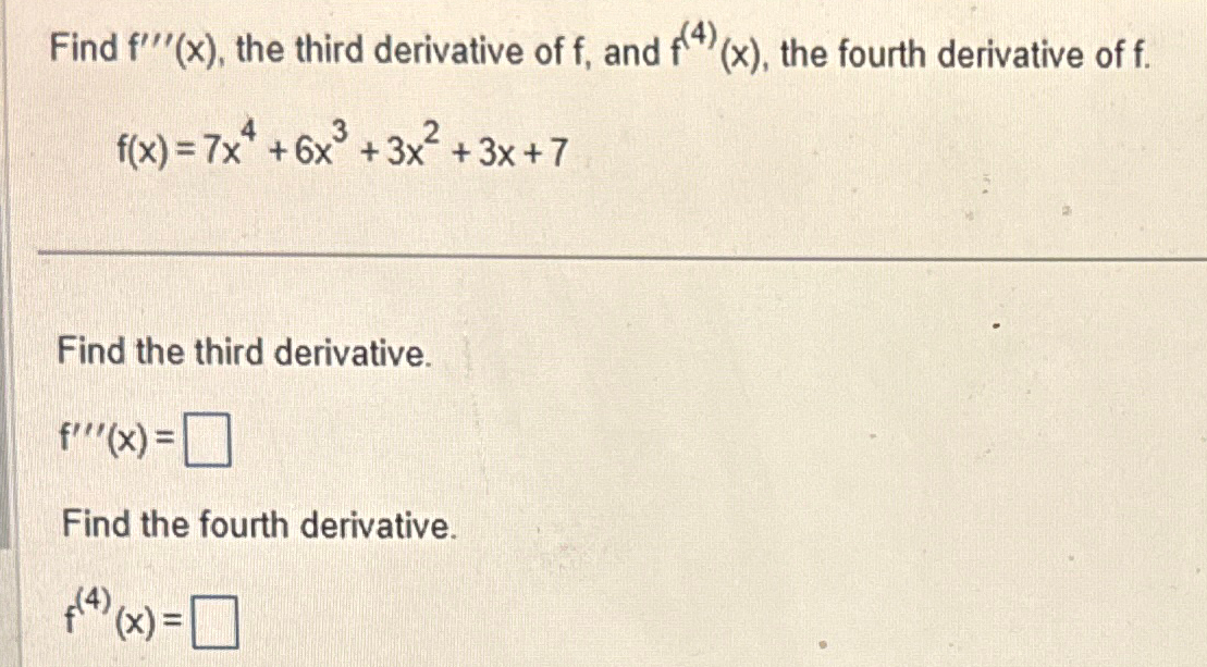 Solved Find f'''(x), ﻿the third derivative of f, ﻿and | Chegg.com
