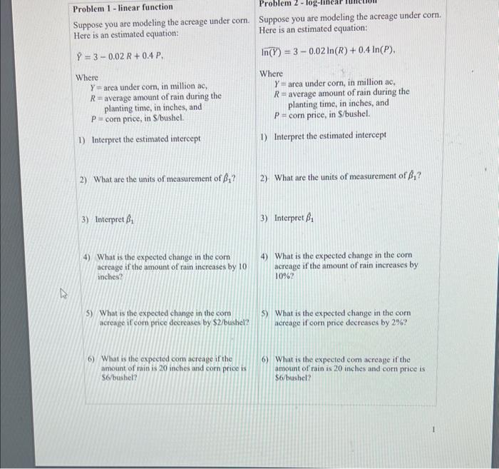 Solved Problem 1 - linear function Suppose you are modeling | Chegg.com