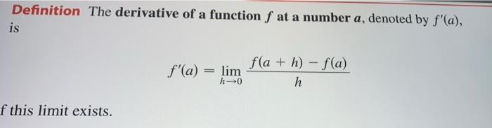Solved Use this definition to find f'(a) at the given number | Chegg.com