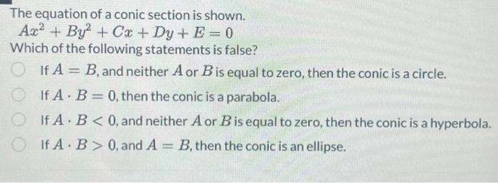 Solved The equation of a conic section is shown. | Chegg.com