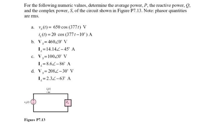 Solved For the following numeric values, determine the | Chegg.com