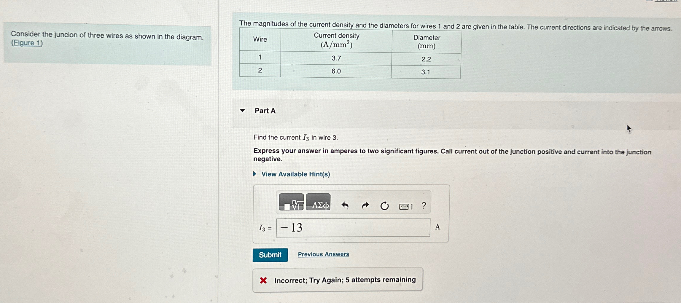 Solved Consider the juncion of three wires as shown in the | Chegg.com