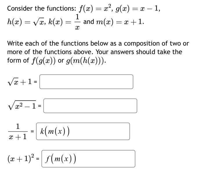 Solved Consider the functions: f(x)=x2,g(x)=x−1, | Chegg.com