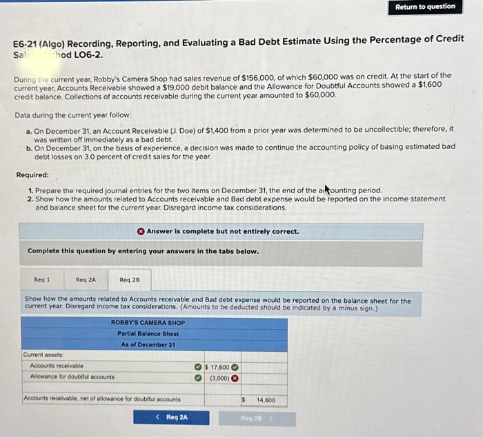 Solved E6-21 (Algo) Recording, Reporting, and Evaluating a | Chegg.com