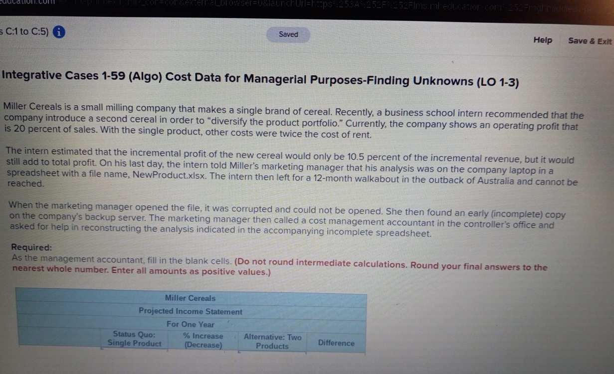 Solved C:1 ﻿to C:5HelpSave & ExitIntegrative Cases | Chegg.com