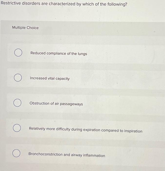 Solved Restrictive disorders are characterized by which of | Chegg.com