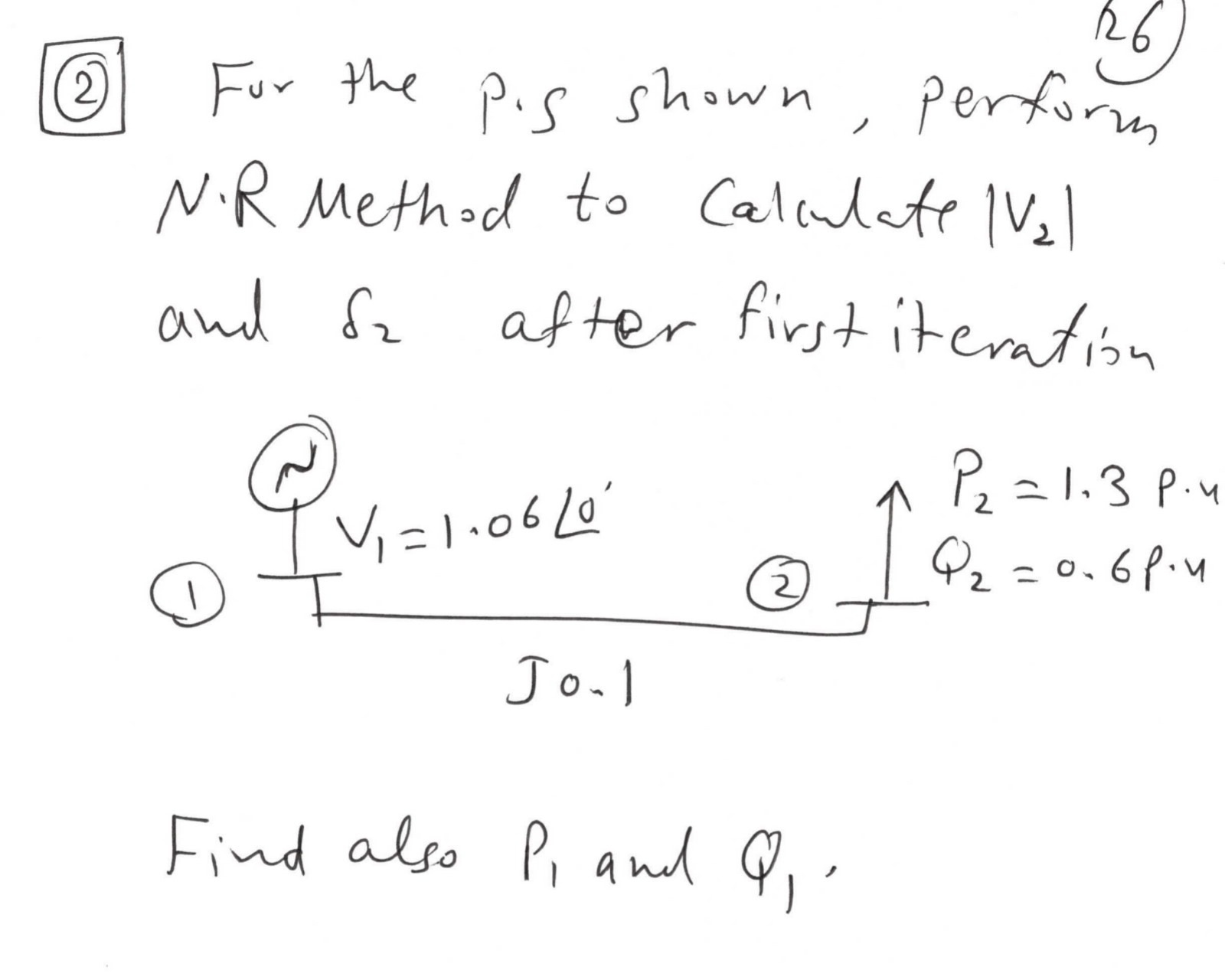 (2) ﻿For the power system shown, perform N.R Method | Chegg.com