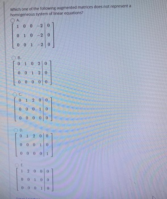 Solved Which one of the following augmented matrices does | Chegg.com