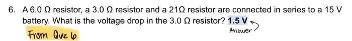 Solved 6. A 6.0Ω resistor, a 3.0Ω resistor and a 21Ω | Chegg.com