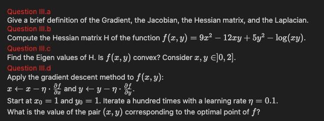 Solved Question III.a Give a brief definition of the | Chegg.com
