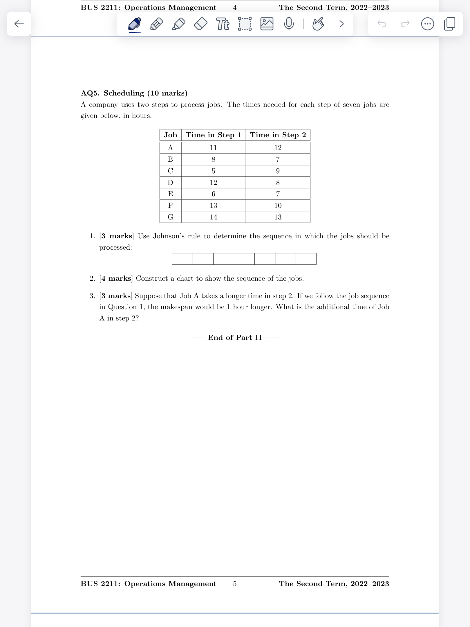Solved BUS 2211: Operations Management 4The Second Term, | Chegg.com