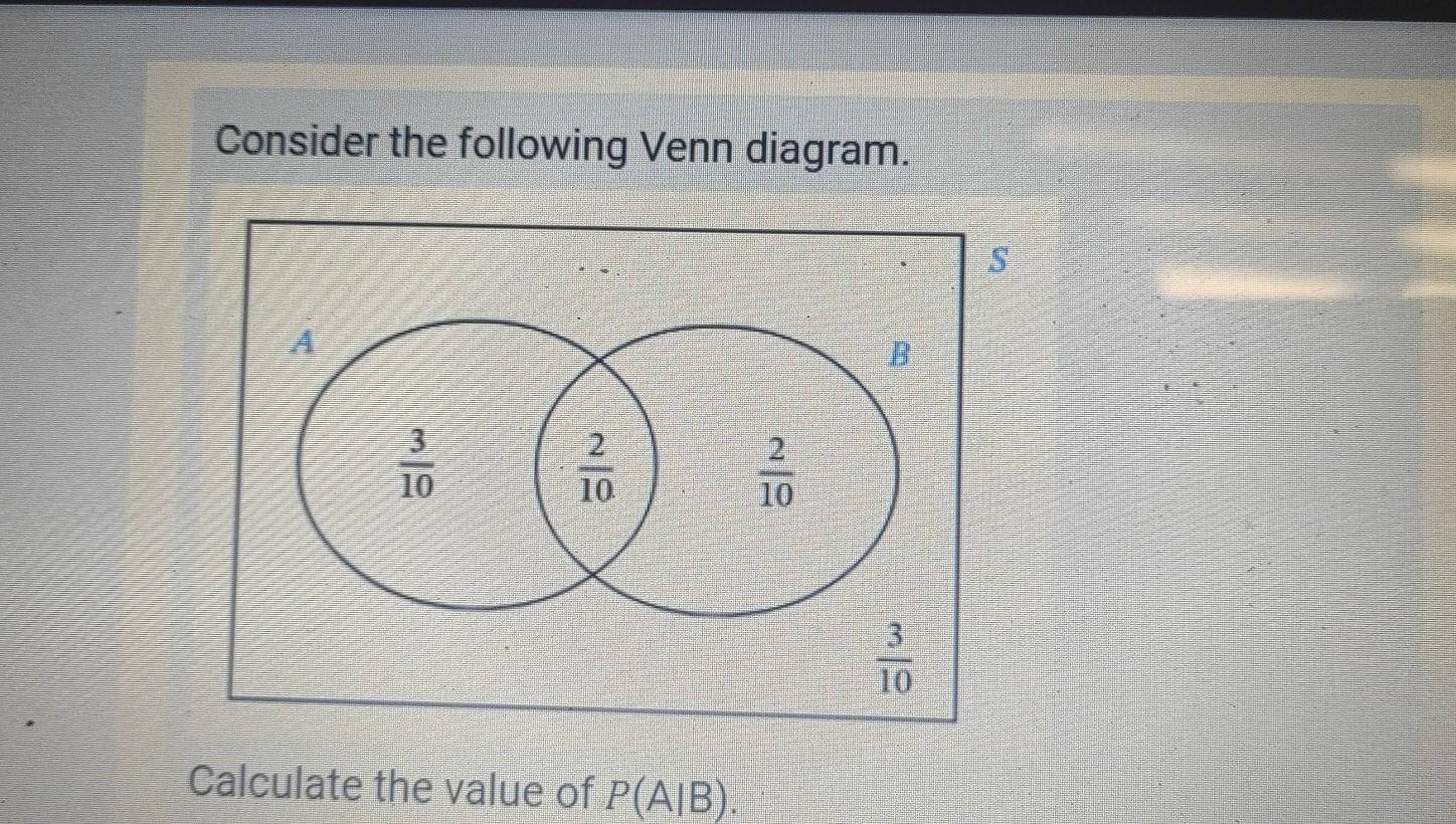 Solved Consider the following Venn diagram. S B. 3 10 2 10 | Chegg.com