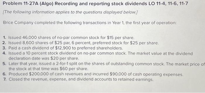 Solved Problem 11-27A (Algo) Recording and reporting stock | Chegg.com