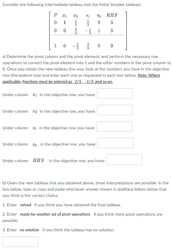 Solved Consider the following intermediate tableau (not the | Chegg.com