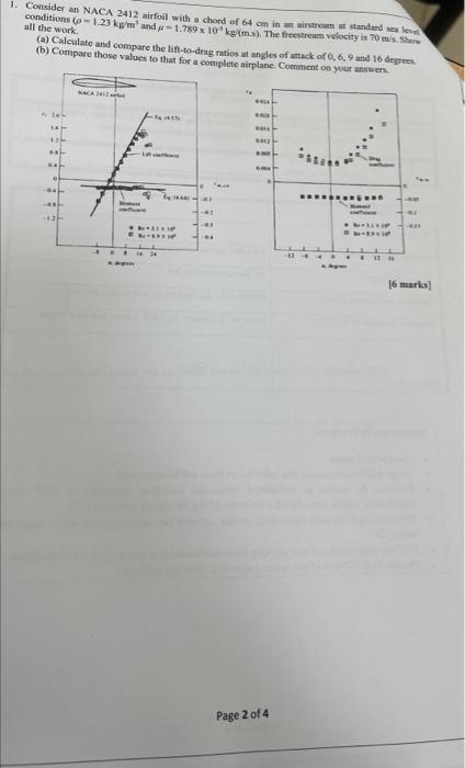 [Solved]: Consider an NACA 2412 airfol with a chord of 64cm