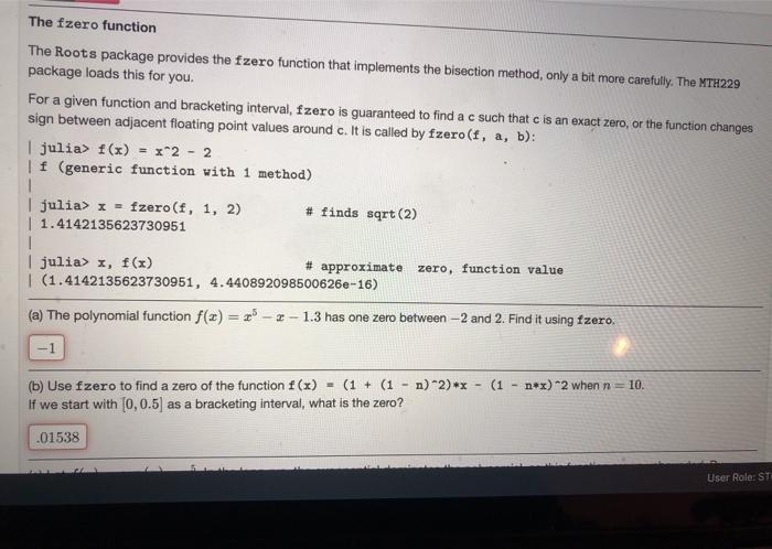 Solved The fzero function The Roots package provides the | Chegg.com