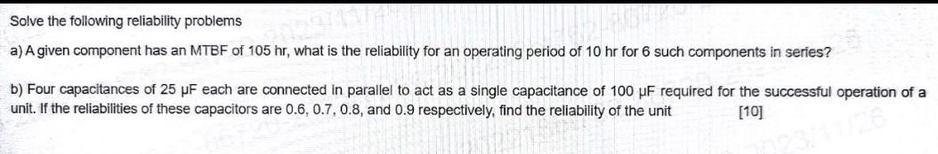 Solved Solve the following reliability problems a) A given | Chegg.com