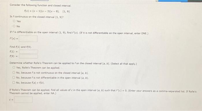 Solved Consider the following function and closed interval. | Chegg.com