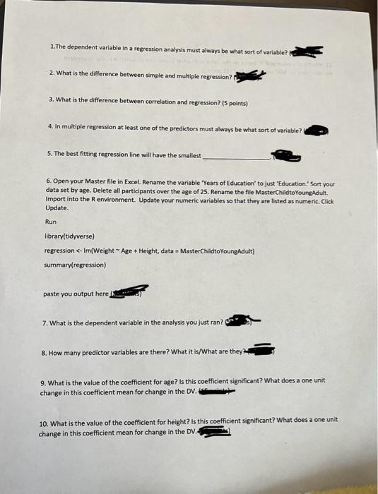 Solved 1.The dependent variable in a regression analysis | Chegg.com