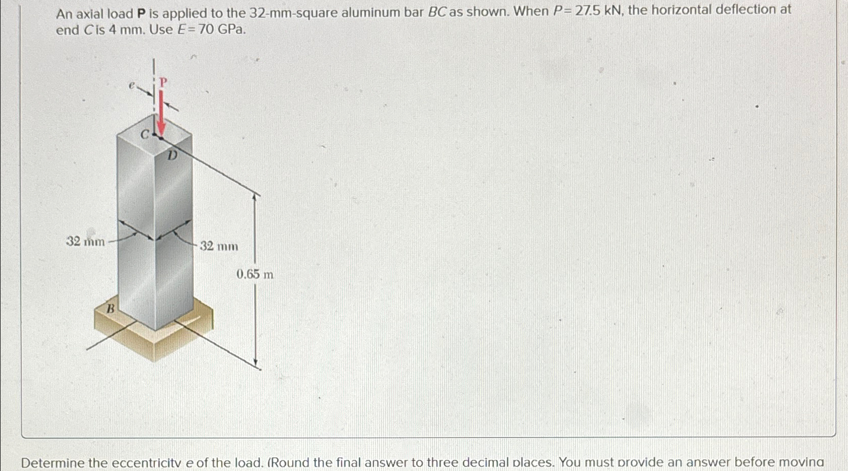 Solved An axial load P ﻿is applied to the 32-mm-square | Chegg.com