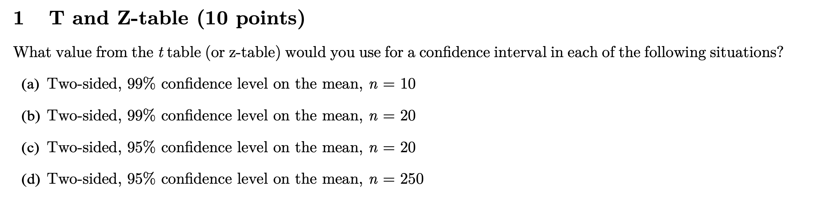 Solved 1 ﻿T and Z-table (10 ﻿points)What value from the t | Chegg.com
