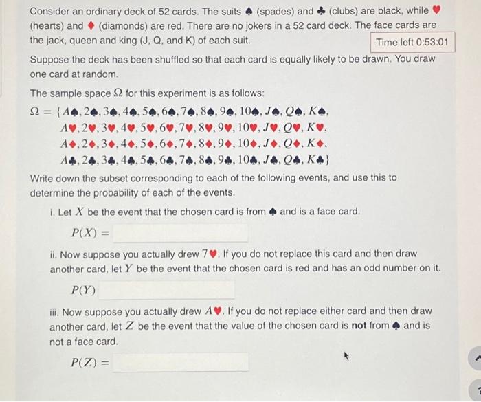 Solved Consider an ordinary deck of 52 cards. The suits | Chegg.com