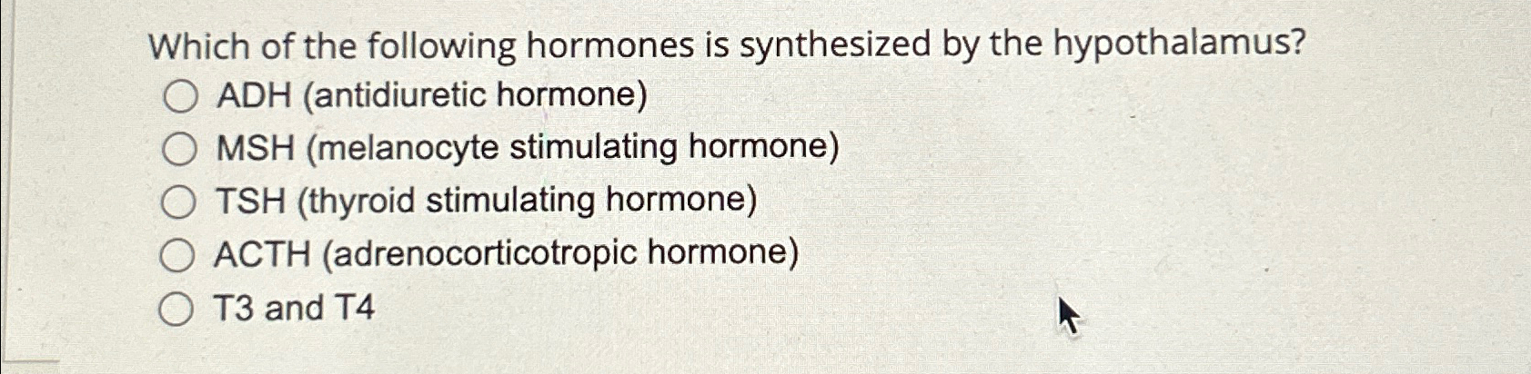 Solved Which of the following hormones is synthesized by the | Chegg.com