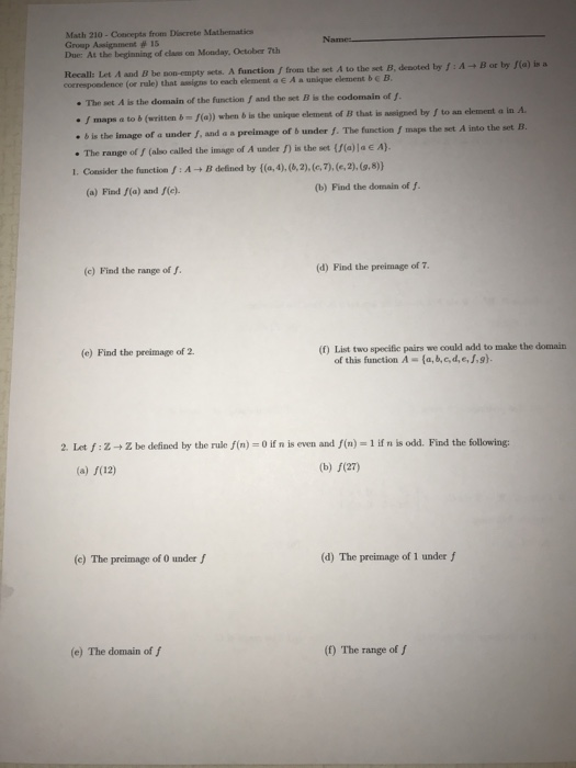 Solved Name Math 210 - Concepts from Discrete Mathematics | Chegg.com