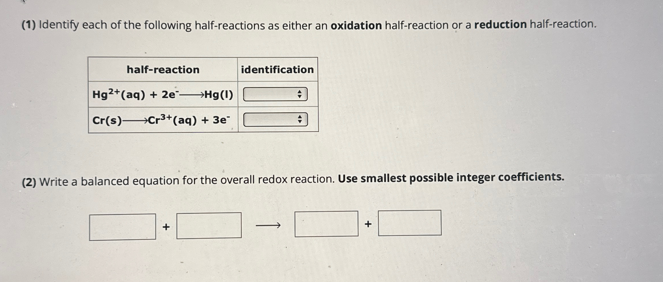 Solved 1 ﻿identify Each Of The Following Half Reactions As