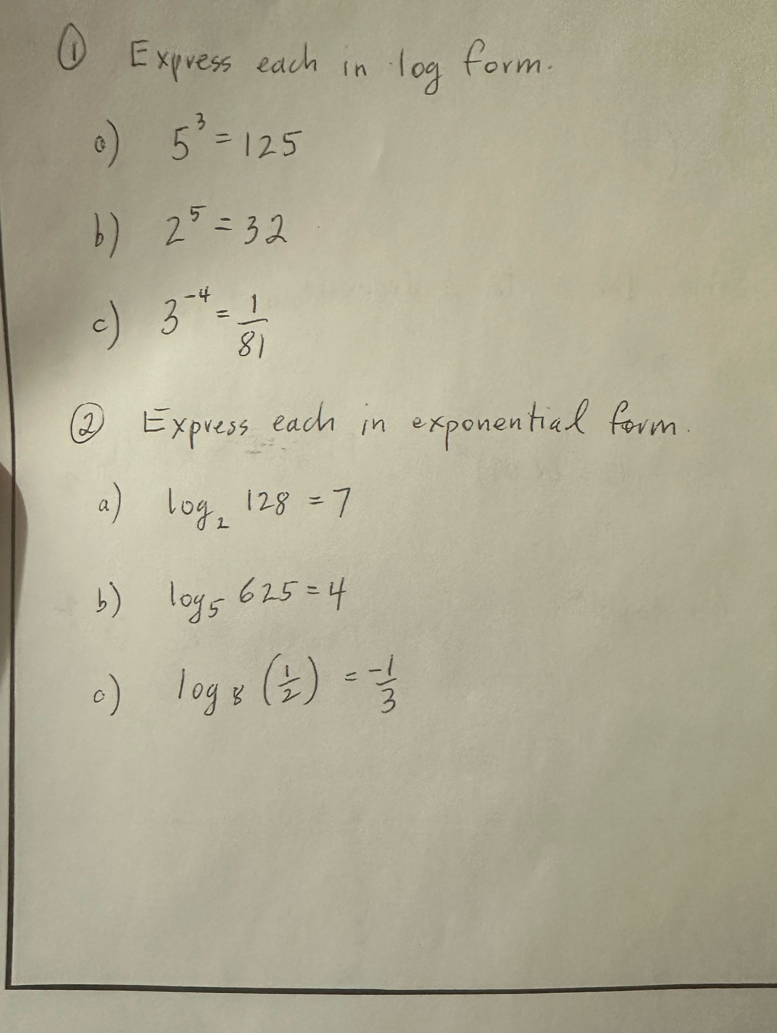 Solved (1) ﻿Express each in log | Chegg.com