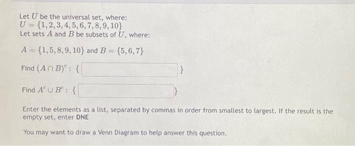 Solved Let U be the universal set, where: | Chegg.com
