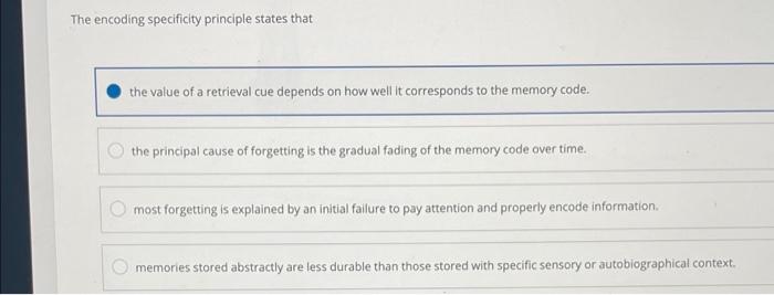 Solved The encoding specificity principle states that the | Chegg.com