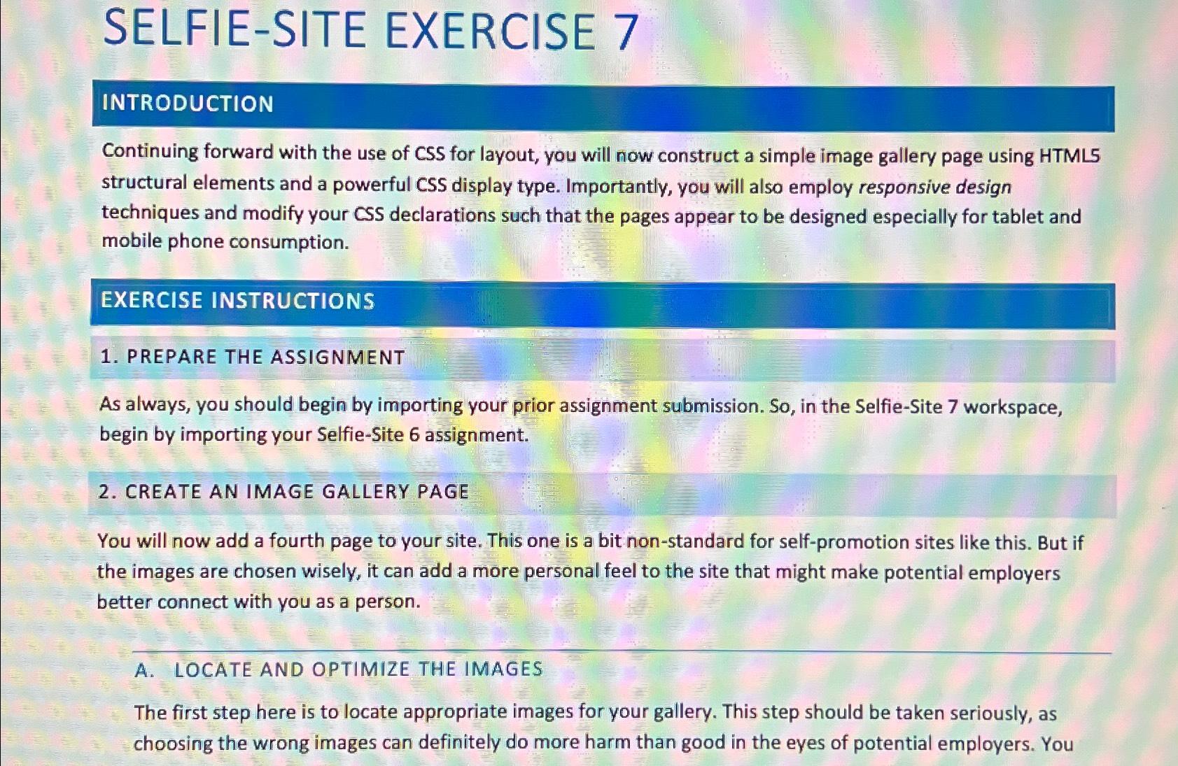 Solved SELFIE-SITE EXERCISE 7INTRODUCTIONContinuing forward | Chegg.com