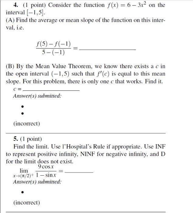 Solved 4. ( 1 point) Consider the function f(x)=6−3x2 on the | Chegg.com