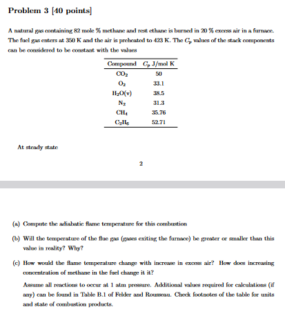 Solved Problem 3 [40 ﻿points]A natural gas containing 82 | Chegg.com